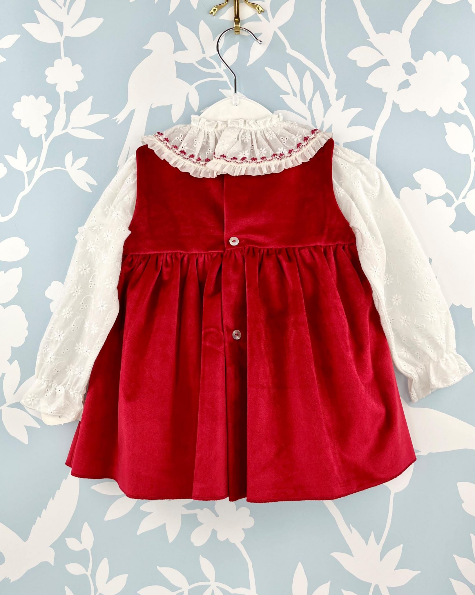 Red Velvet Jumper Dress, Bow & Blouse (3M-6Y)